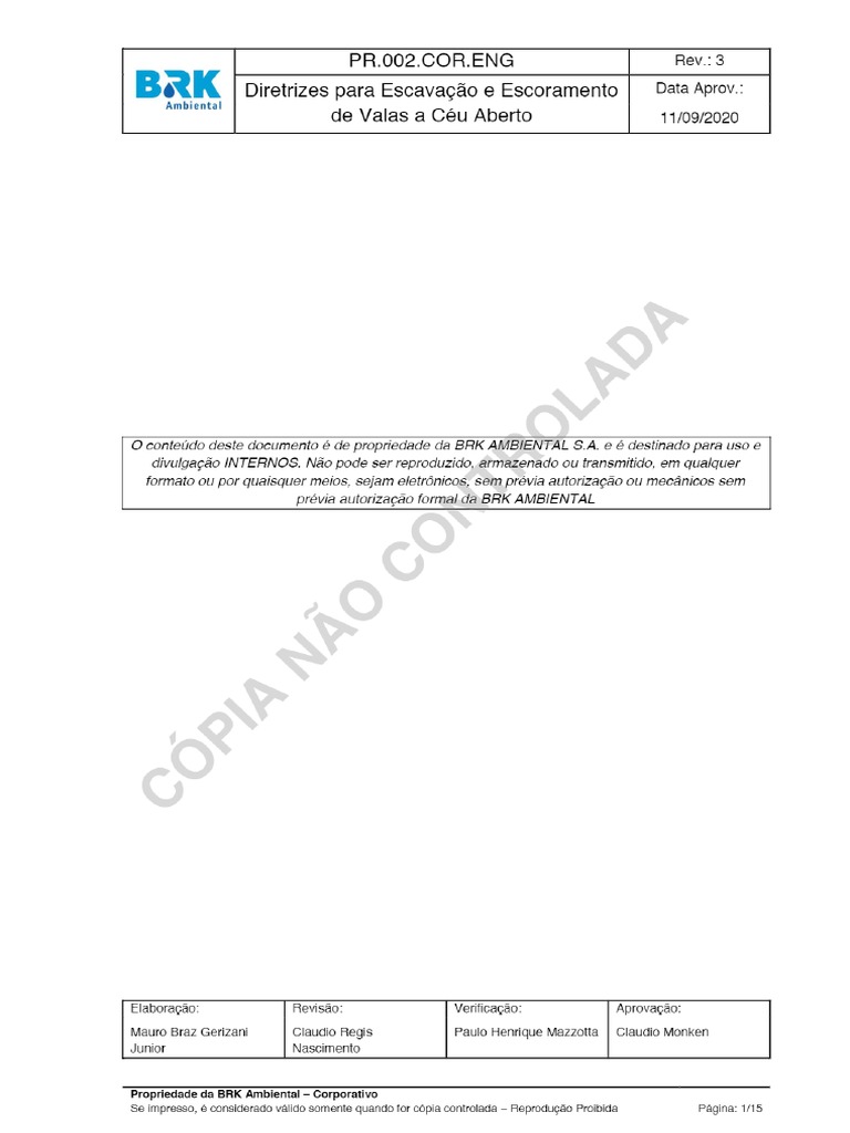 PR.002.COR - ENG - Escavação e Escoramento de Valas A Céu Aberto | PDF