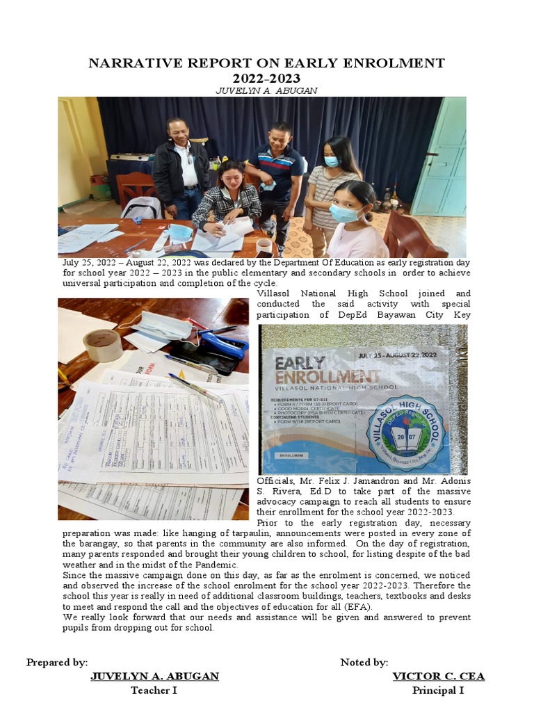 Narrative Report Early Enrolment 2022-2023 | PDF