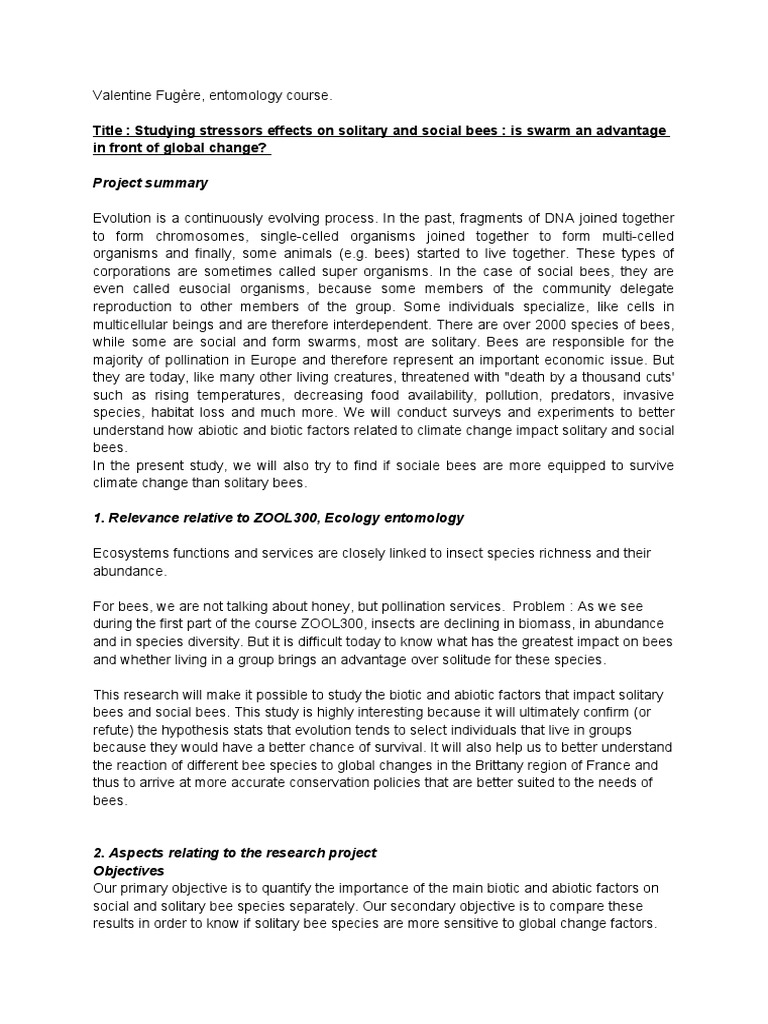 Entomology, Reaserch Proposal | PDF | Honey Bee | Bees