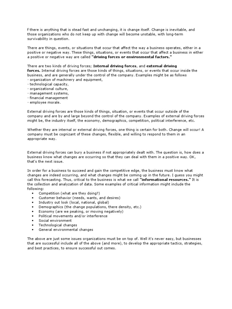 Forces. Internal Driving Forces Are Those Kinds of Things, Situations ...