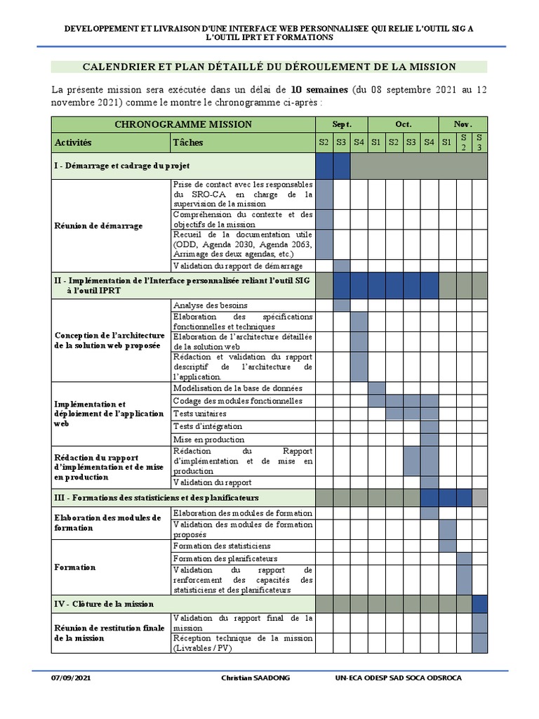 Calendrier Et Plan Détaillé D'exécution de La mission-UNECA-SGC | PDF ...