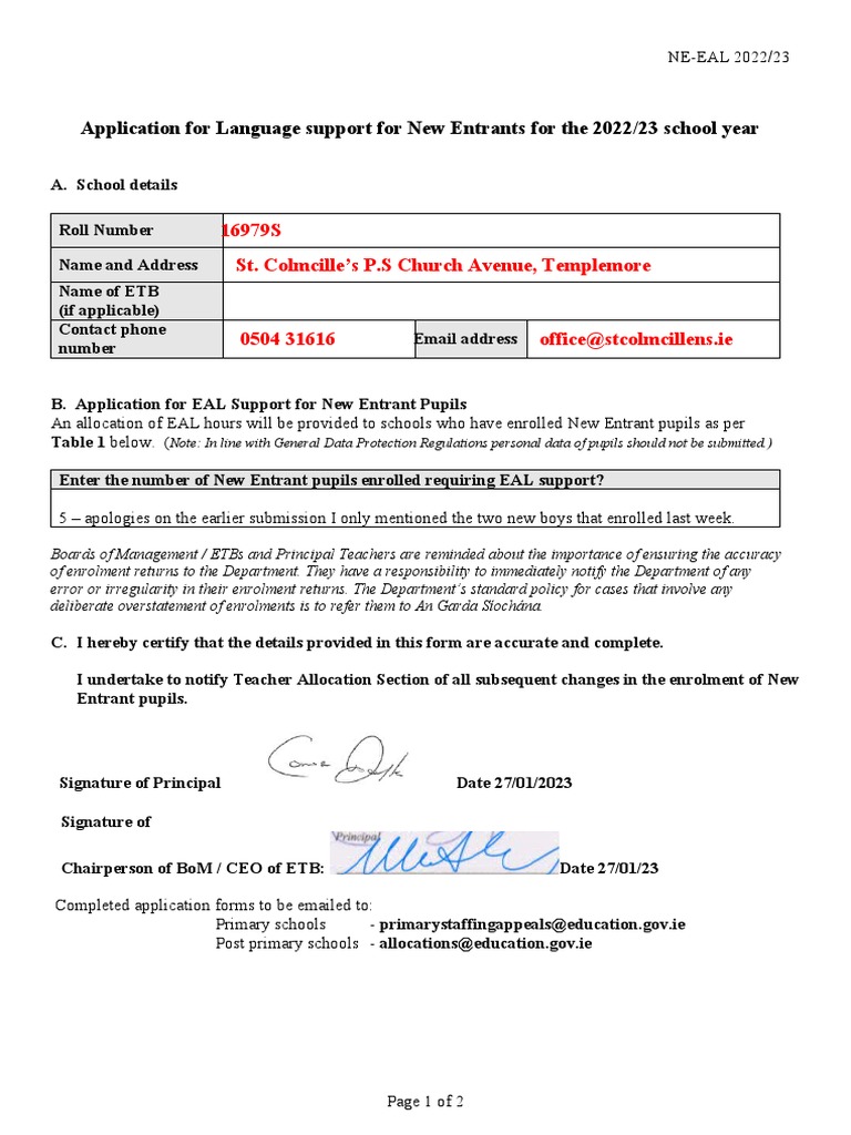 EAL Application for New Entrants 2022/23 | PDF
