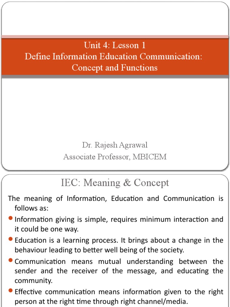 Unit 4: Lesson 1 Define Information Education Communication: Concept ...