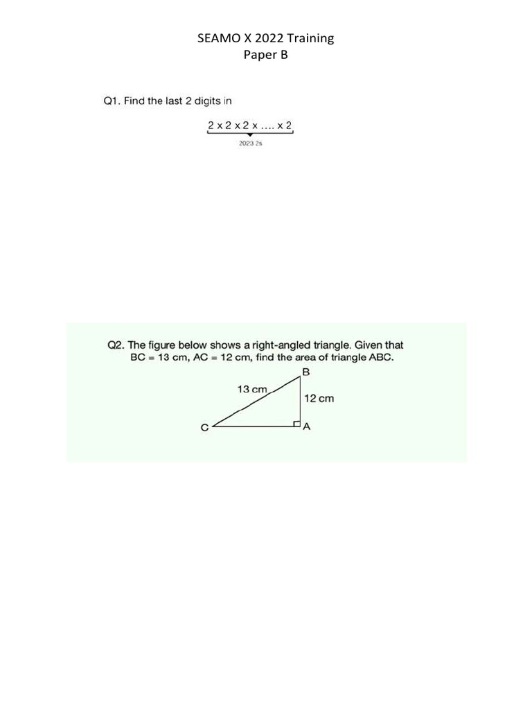 SEAMO X 2022 Training Paper B | PDF