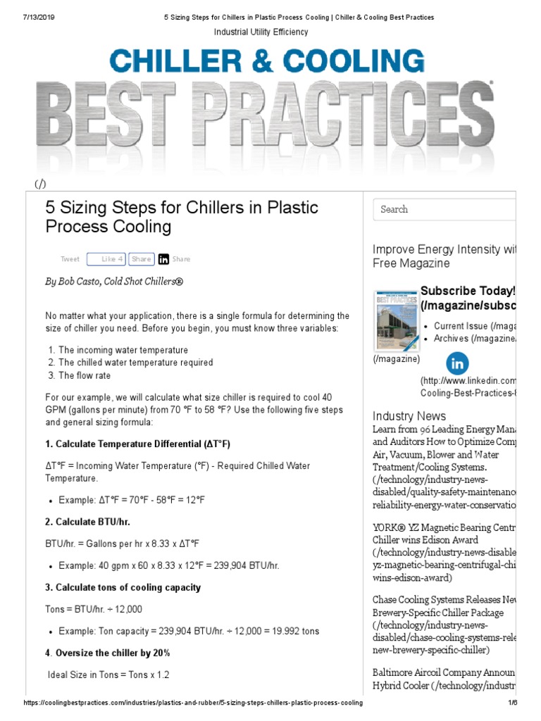 5 Sizing Steps For Chillers in Plastic Process Cooling - Chiller & Cooling Best Practices ...