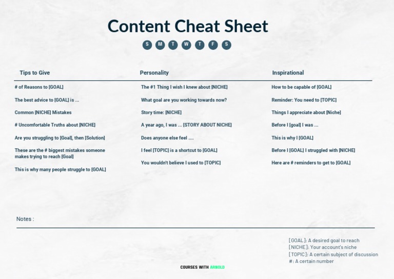 Arnold's TikTok - Content Cheat Sheet | PDF