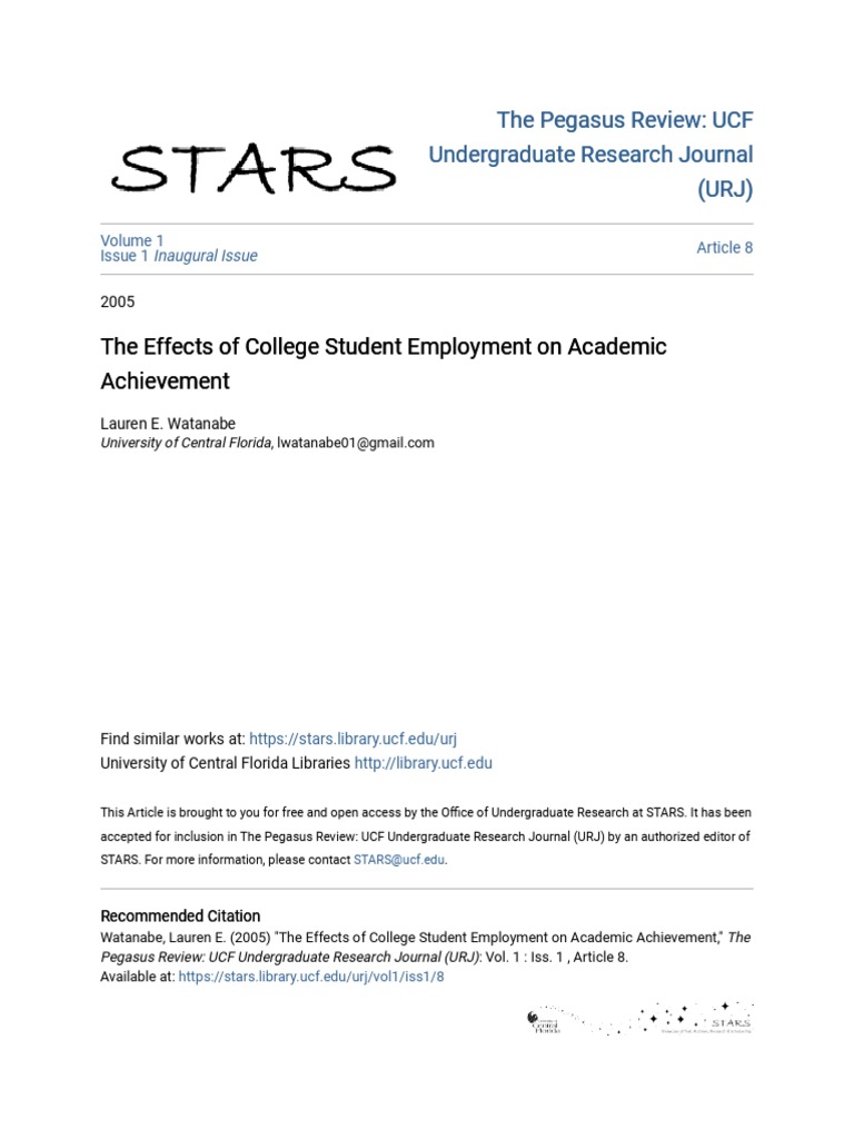 The Effects of College Student Employment On Academic Achievement ...
