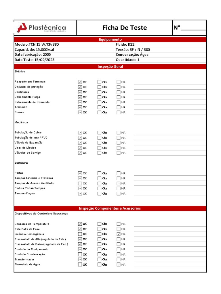 TCN 15 - Ficha de Teste | Download grátis PDF | Engenharia Elétrica ...