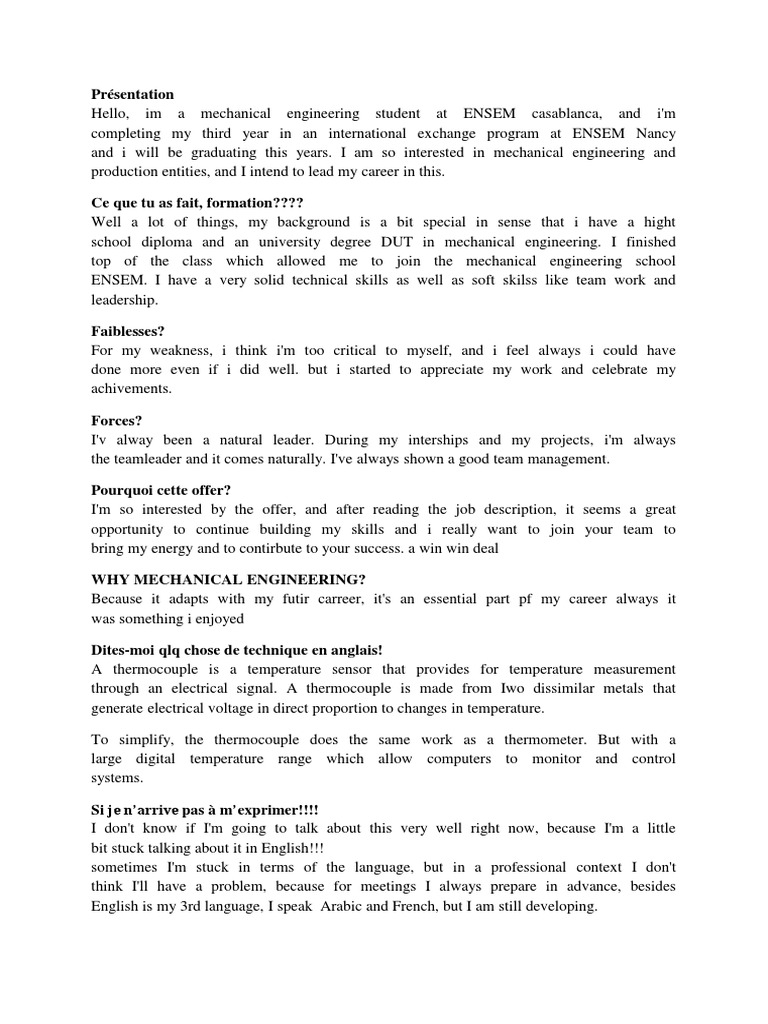 Entretien Anglais | PDF | Thermocouple | Physical Sciences