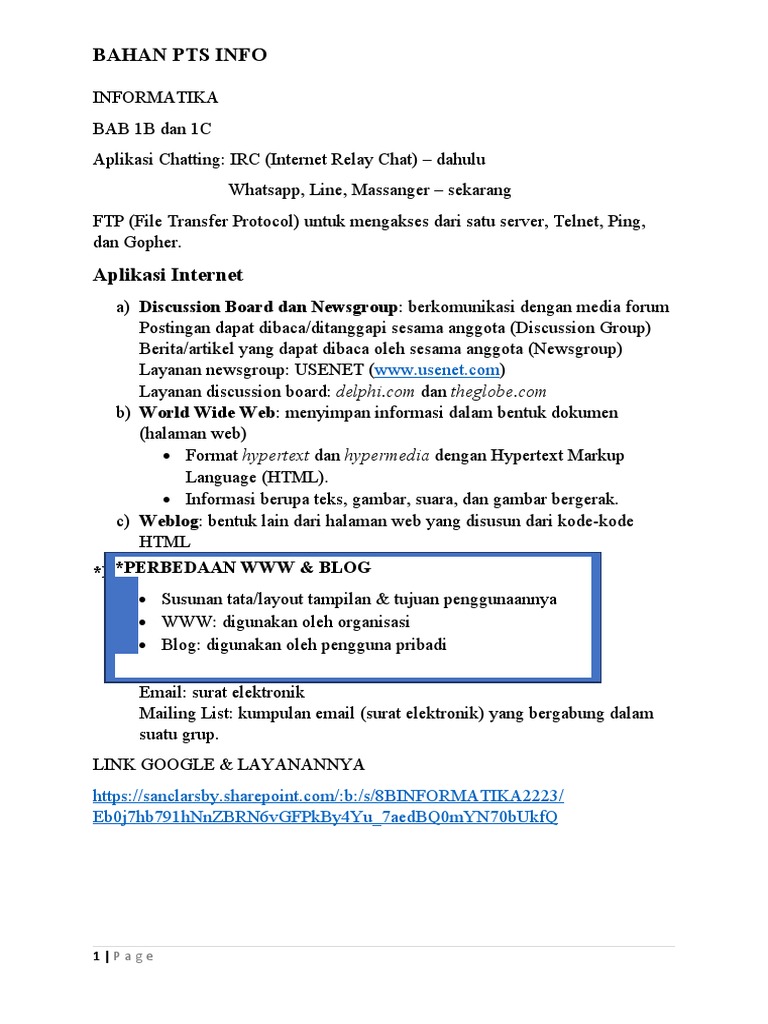 Bahan PTS Info Bab 1B Dan 1C | PDF