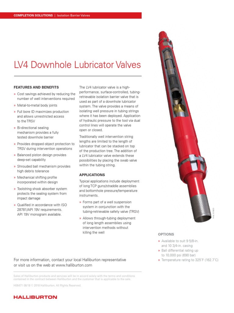 LV4 Downhole Lubricator Valves - H06471-DS | PDF | Valve | Pipe (Fluid ...