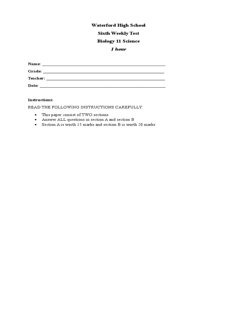 Grade 11 Biology Six Weekly Pdf Stimulus Physiology Nervous System