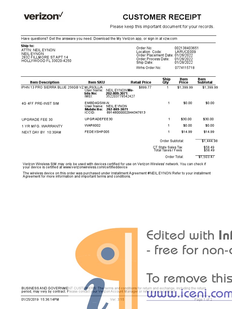 My Phone Invoice | PDF | Receipt | Service Industries