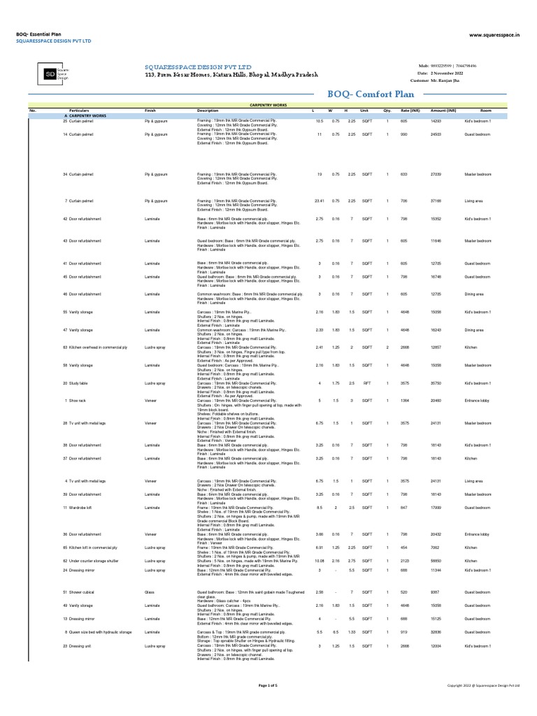 Comfort BOQ | PDF | Paint | Door