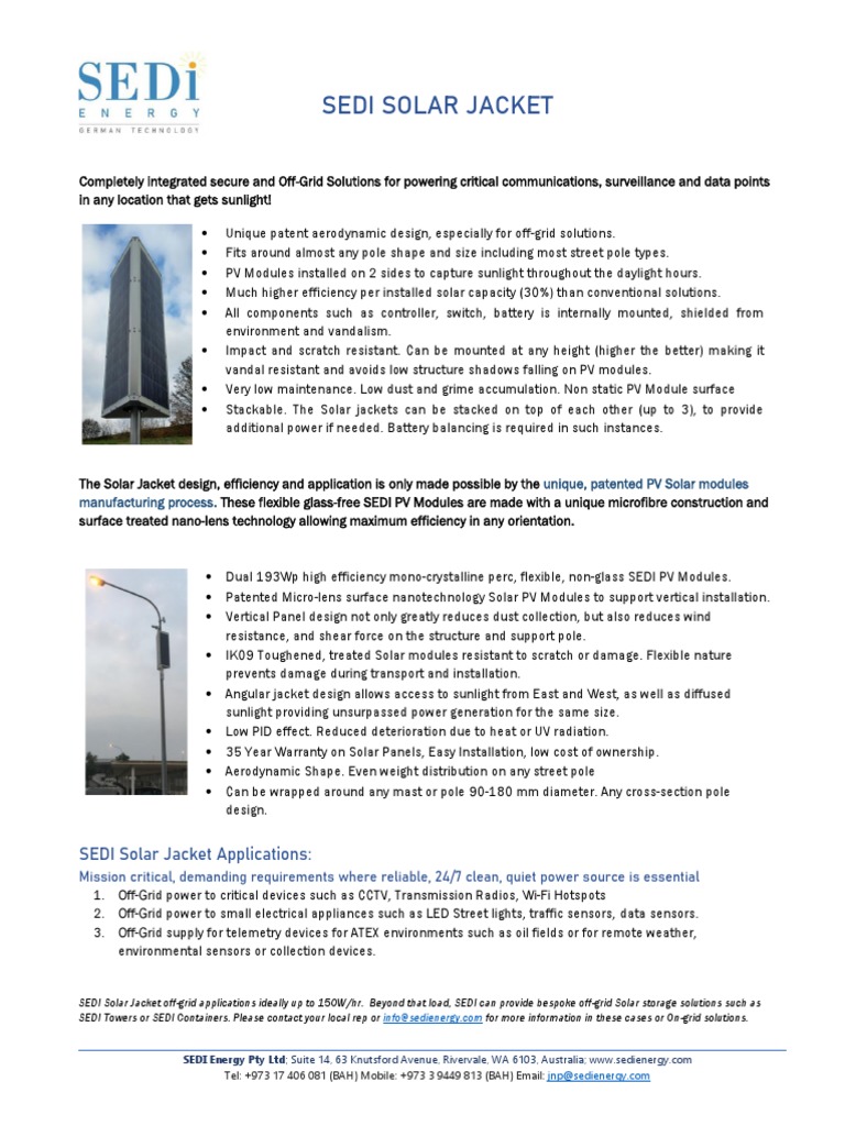 Sedi Solar Jacket Data Sheet | PDF