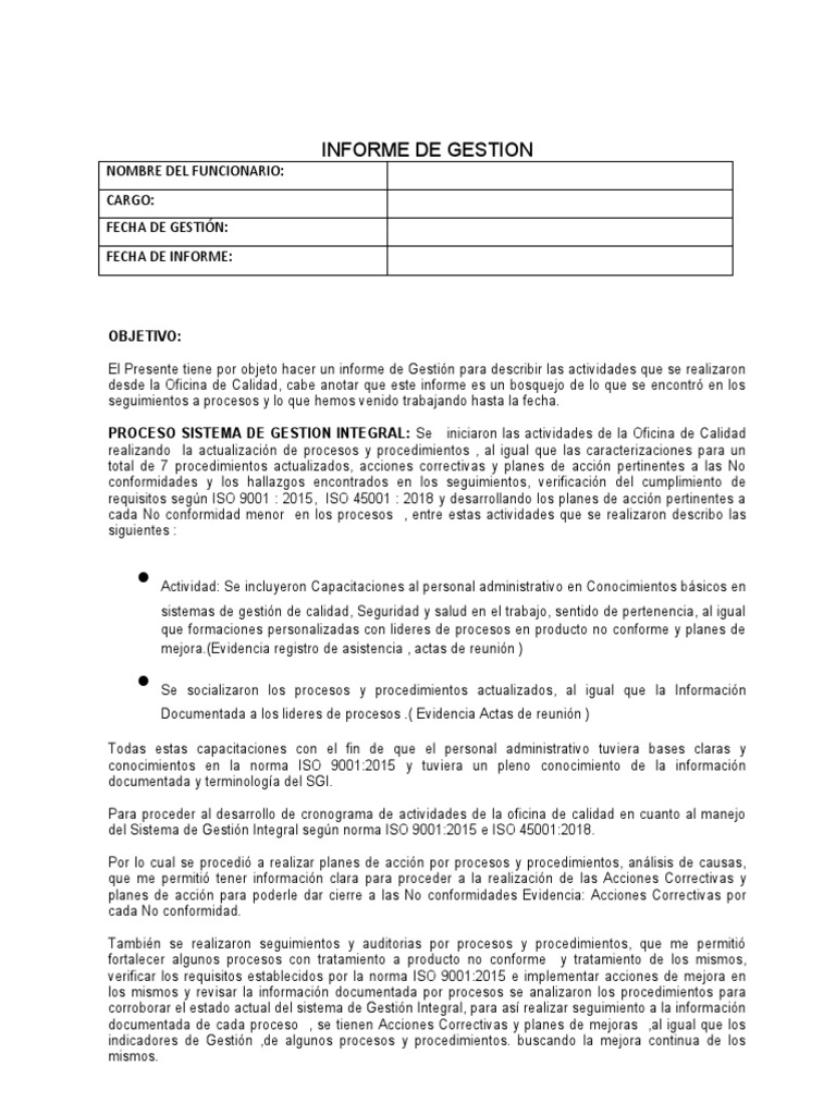 Informe Procesos | PDF | Calidad (comercial) | Planificación