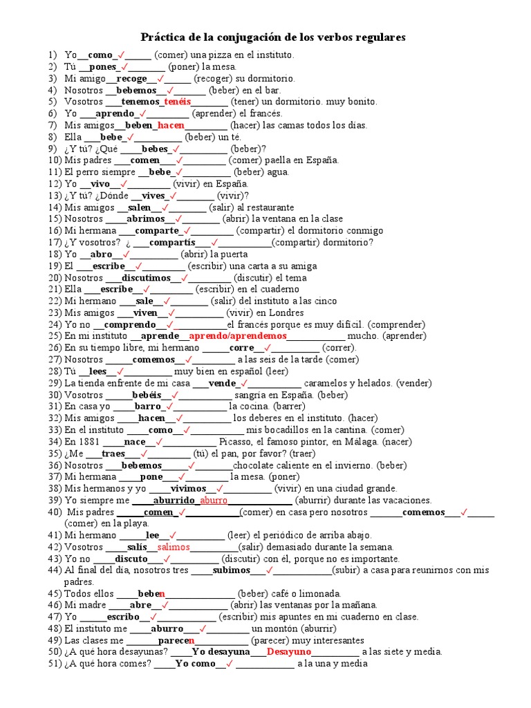 Los Verbos Regulares Conjugación | PDF