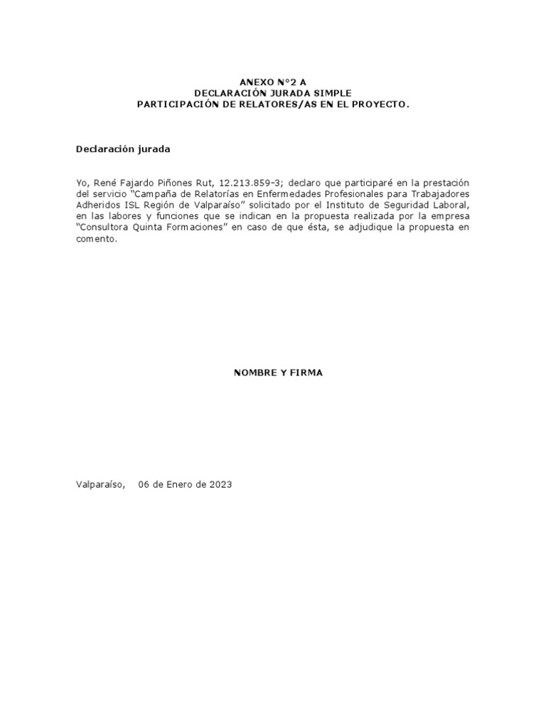 Anexos Técnicos para Completar. Declaración Jurada Simple | PDF