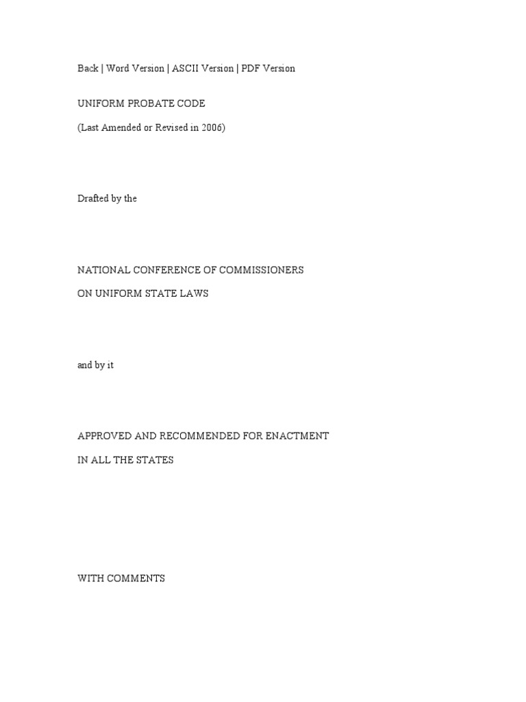 Uniform Probate Code | PDF | Trust Law | Will And Testament