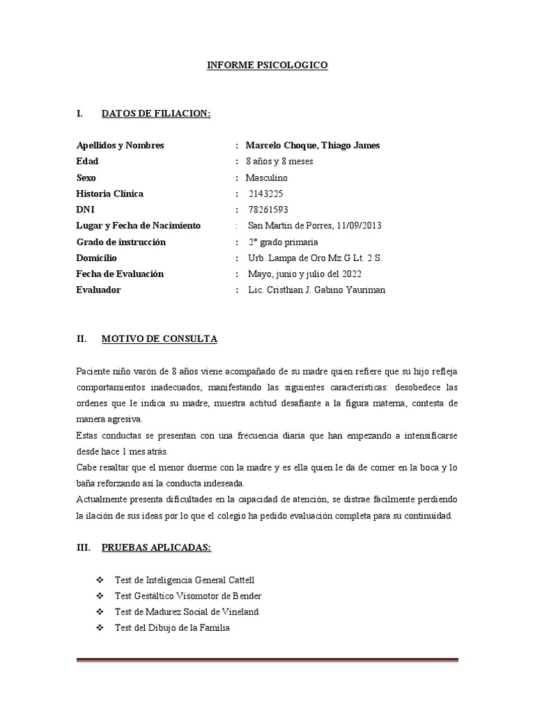 Informe Thiago | PDF | Evaluación | Comportamiento