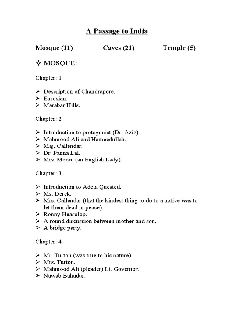 A Passage To India (Chapter Wise Points) | PDF