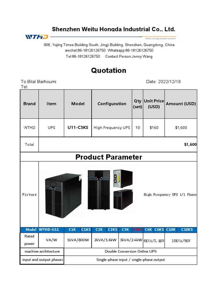 WTHD-U11-C3KS UPS Quotation | PDF | Phase (Waves) | Electric Power