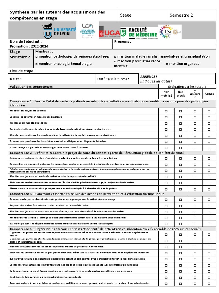 Synthese Par Le Tuteur Des Acquisitions Des Compétences en Stage - S2 ... Synthese Par Le Tuteur Des Acquisitions Des Compétences en Stage - S2 ...