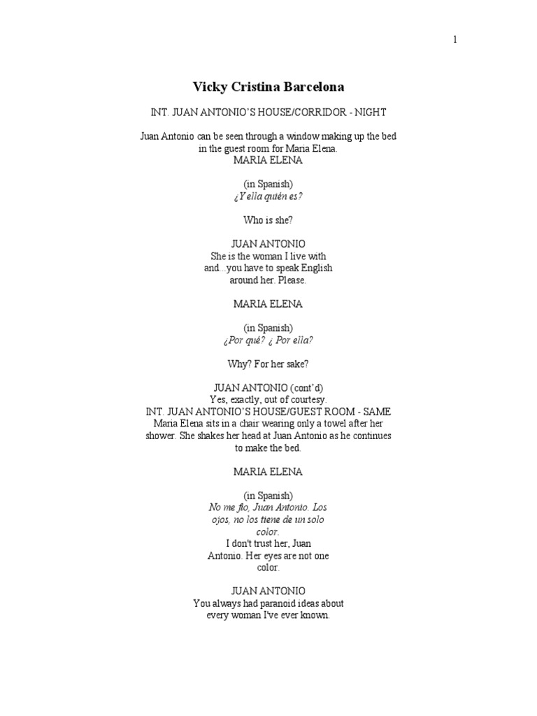 Vicky Cristina Barcelona Script Excerpt | PDF