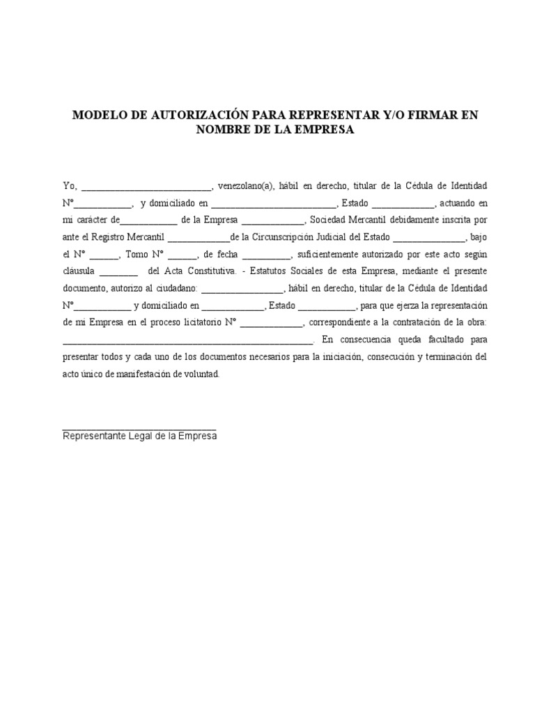 Modelo de Autorización de Representación | PDF