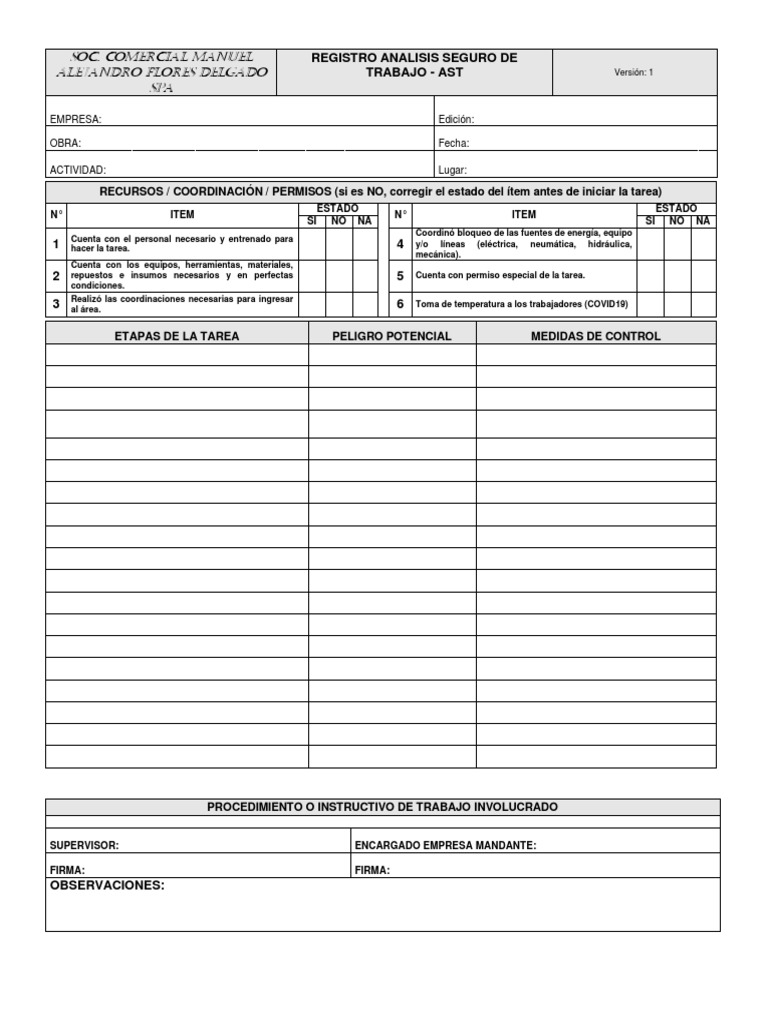 Analisis Seguro de Trabajo (Ast) | PDF | Materiales