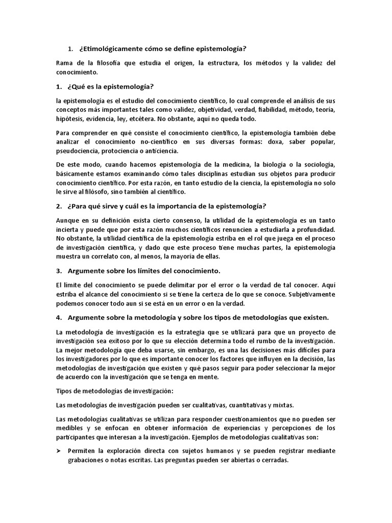 Tarea de Epistemología y Etimologia | PDF | Conocimiento | Metafísica