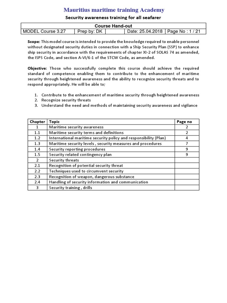 Free Security Awareness Training for Seafarers | PDF | Ships | Piracy