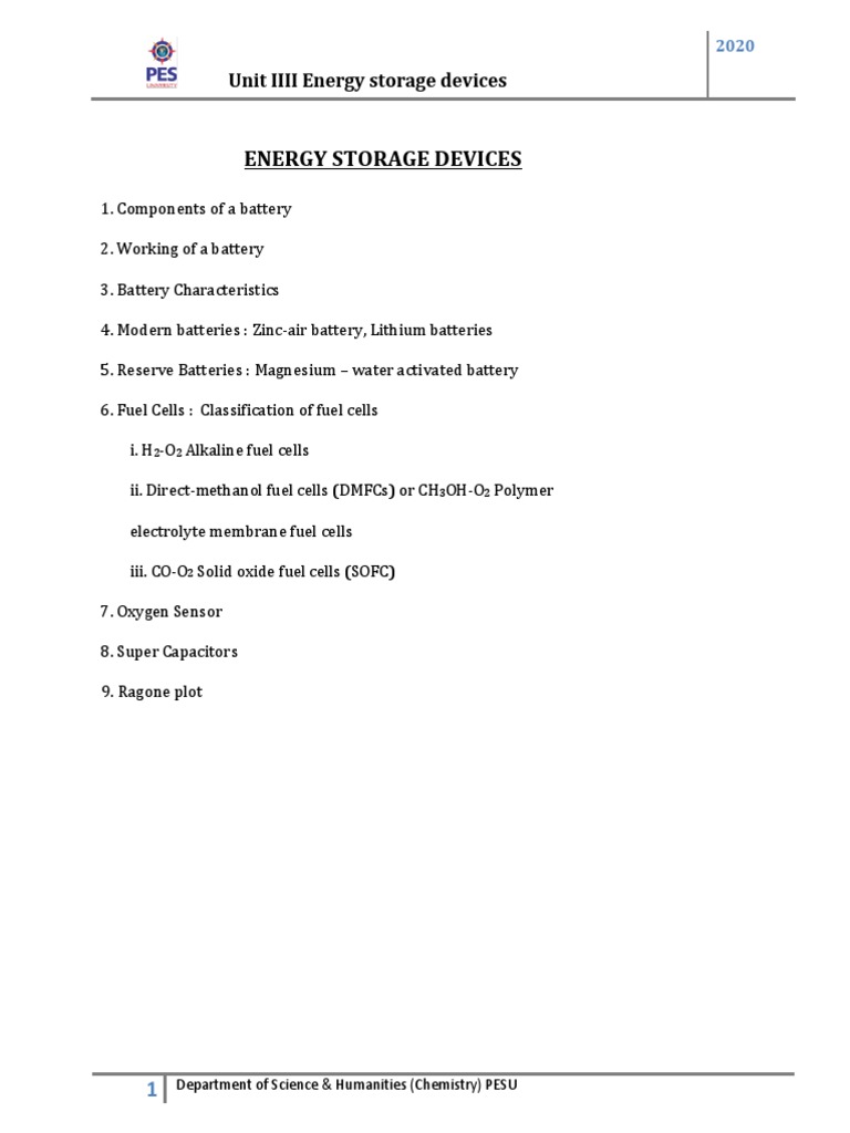 Unit Iii Energy Storage Devices Pdf Rechargeable Battery Fuel Cell