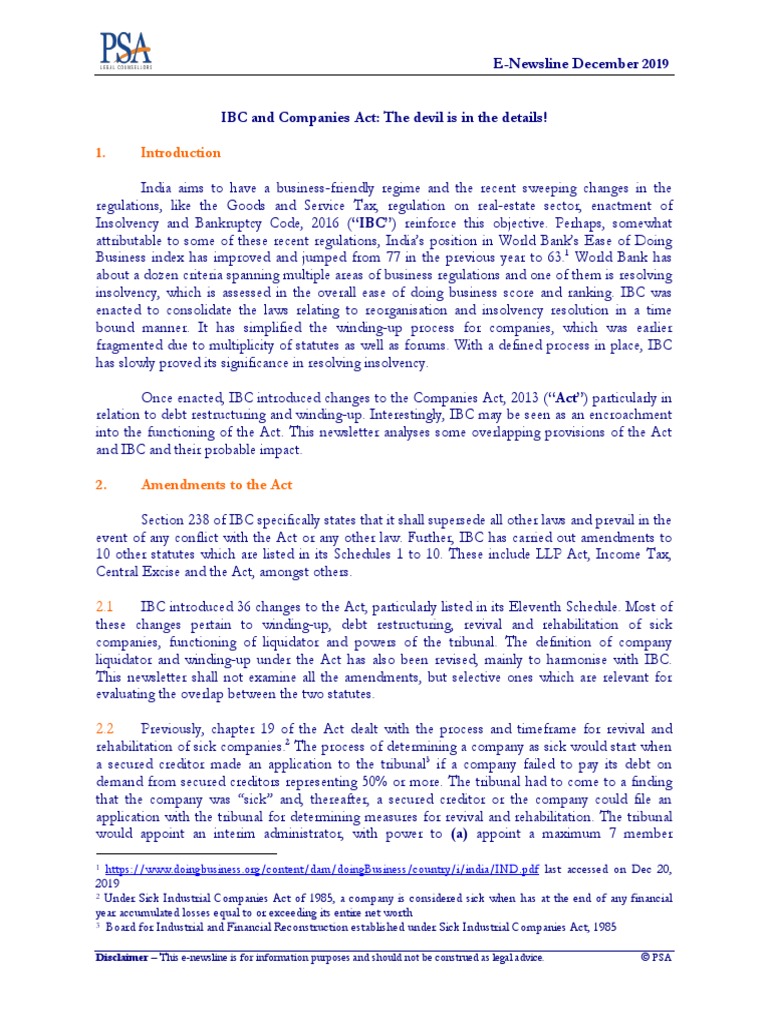 IBC and Companies Act | PDF | Liquidation | Bankruptcy