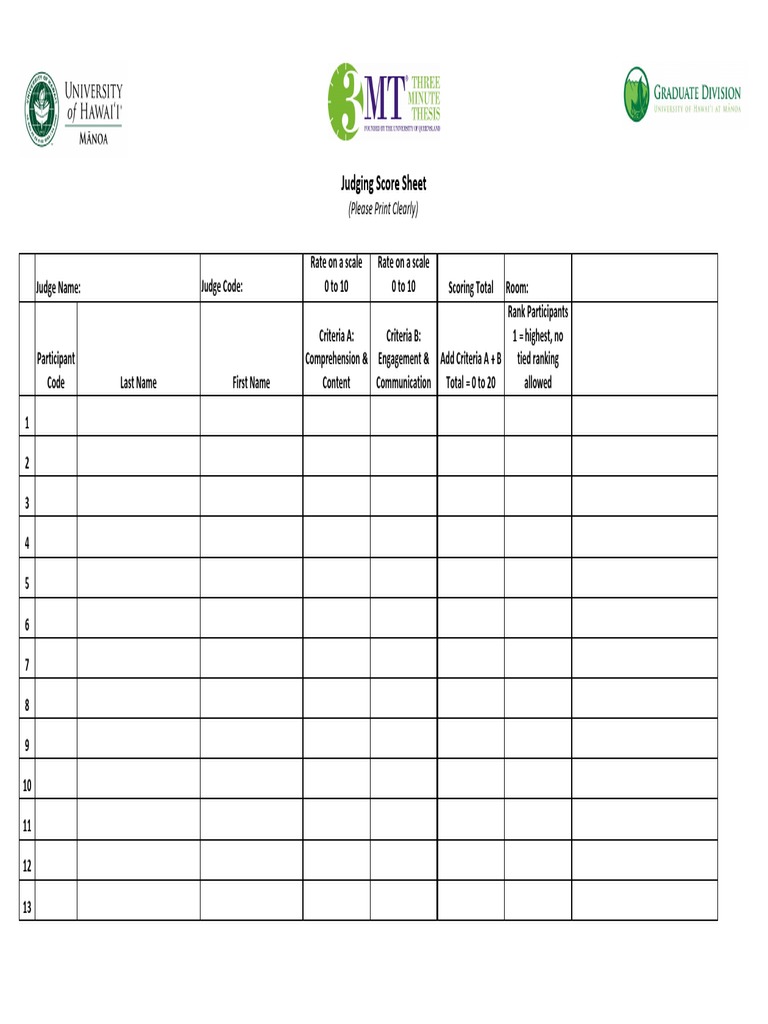 Sample Judging Score Sheet – Debate Score Sheet Criteria – PHUZ