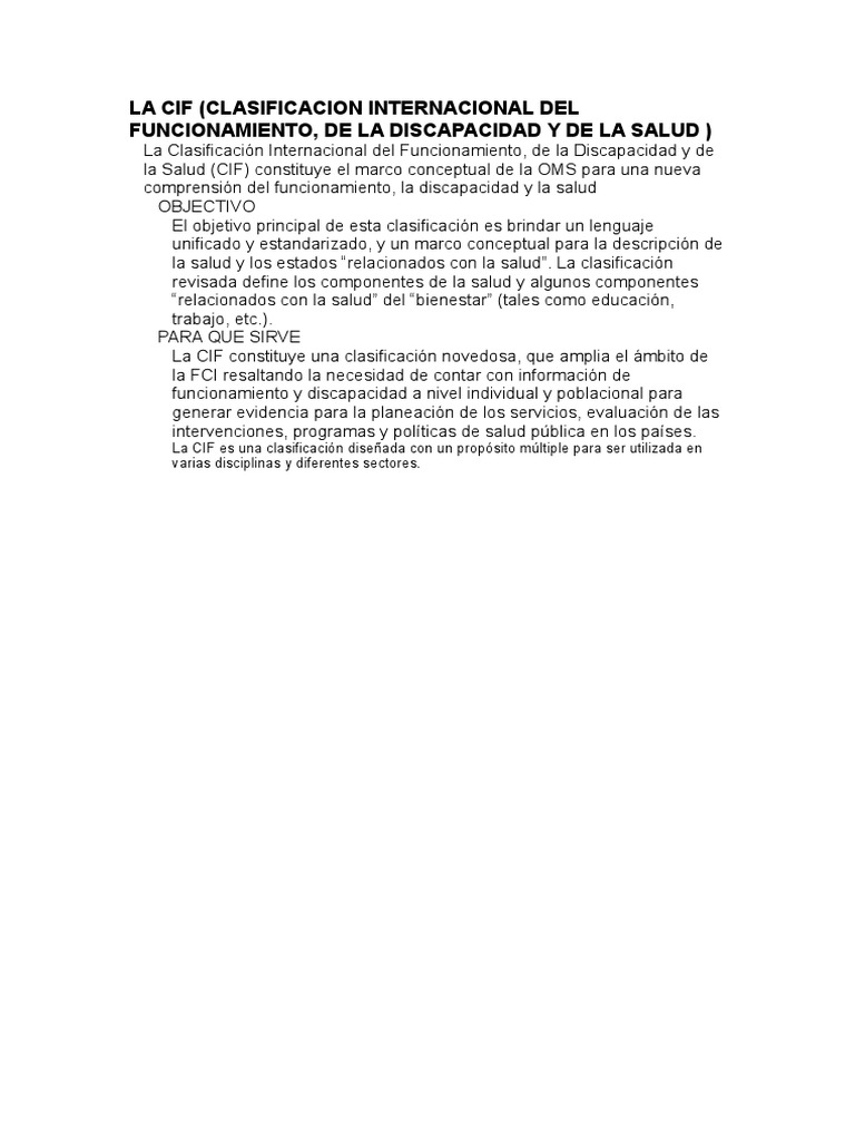 La Cif (Clasificacion Internacional Del Funcionamiento, de La Discapacidad y de La Salud) | PDF ...