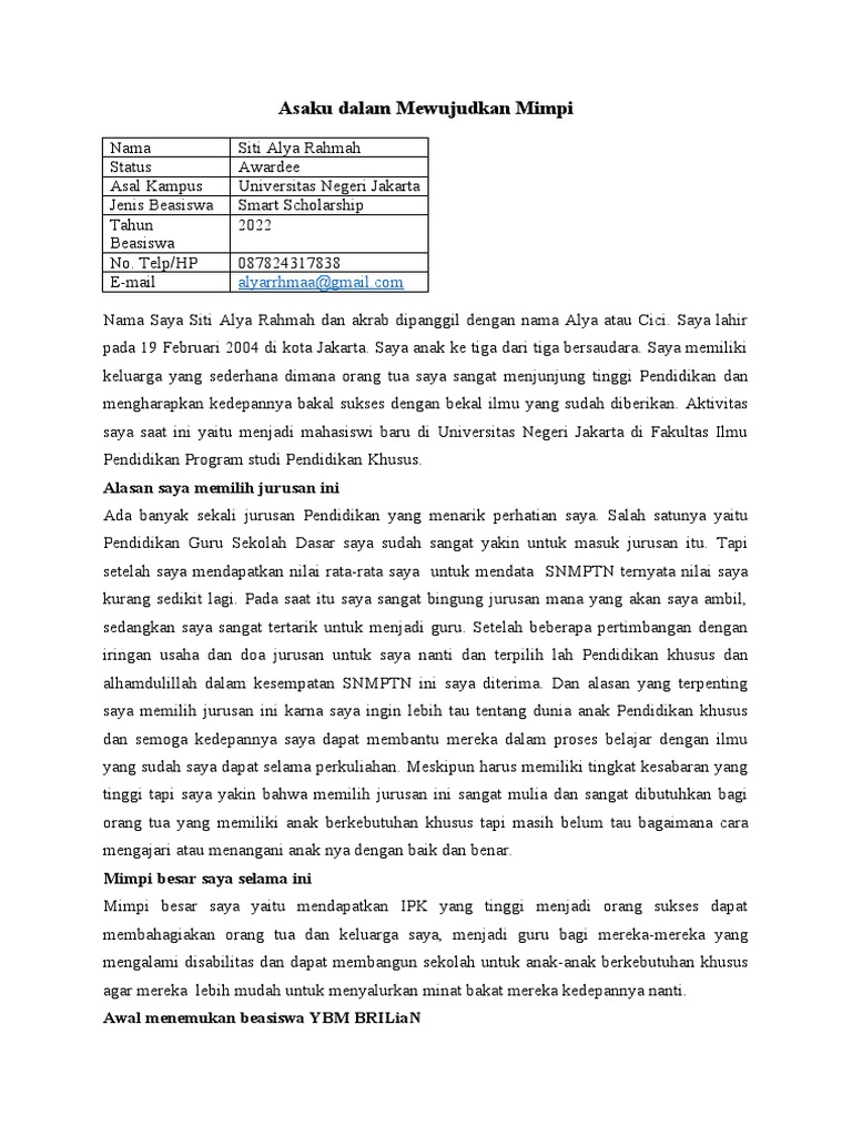 Essay Beasiswa | PDF