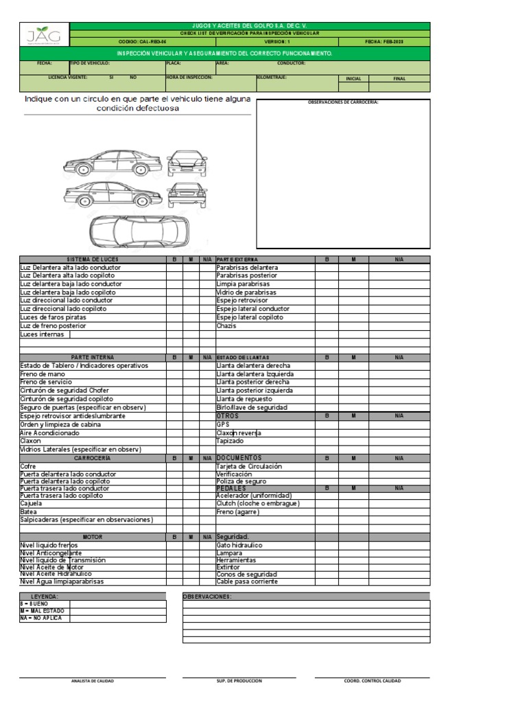 Check List de Control Vehicular | PDF | Tecnología de vehículos ...