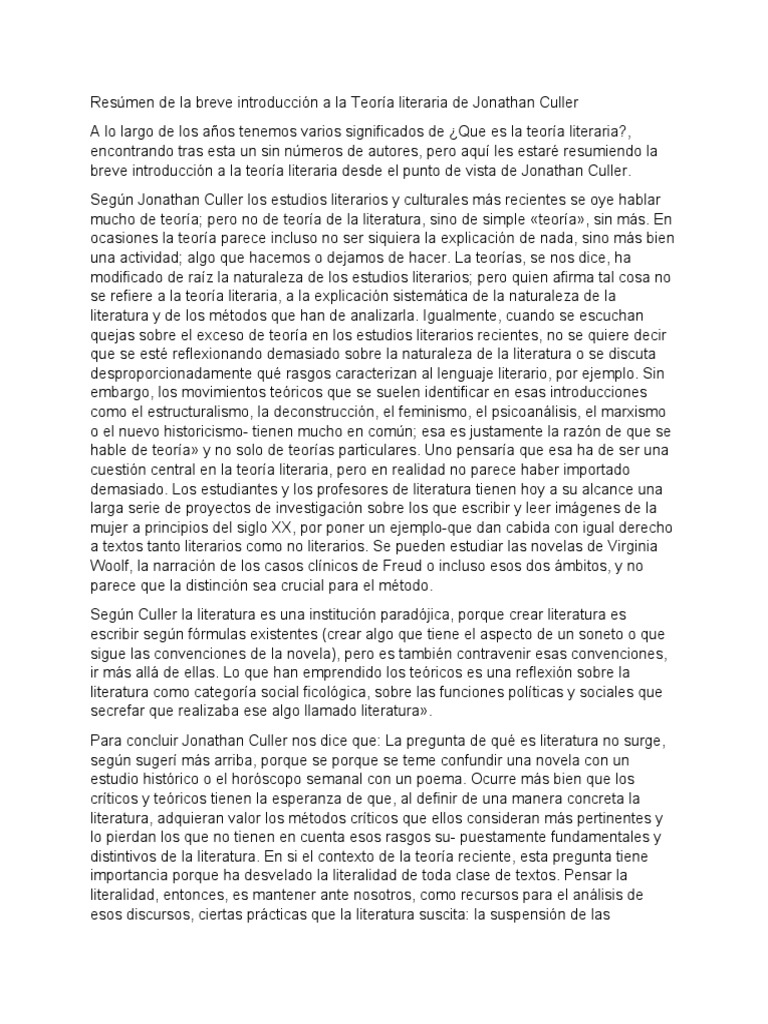 Introducción A La Teoria Literaria by Jonathan Culler | PDF | Teoría
