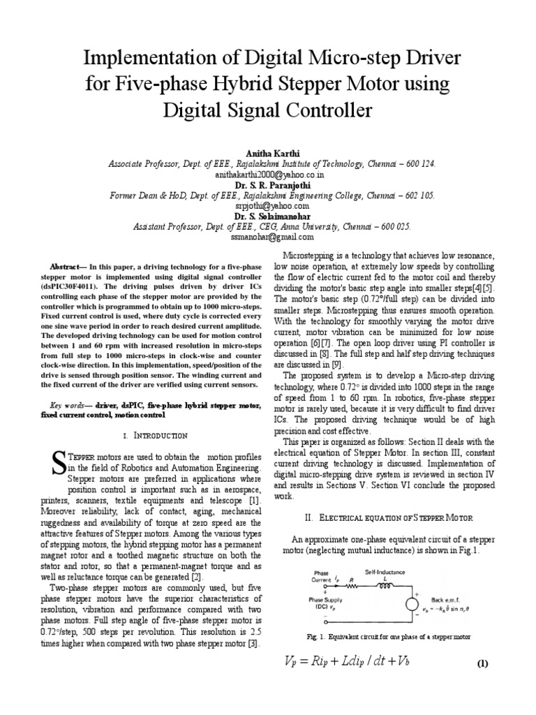 Implementation of a Digital Micro-step Driver for a Five-phase Hybrid Stepper Motor Using a ...