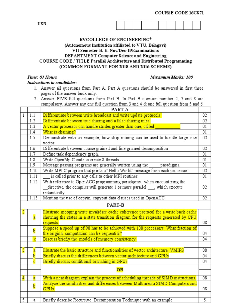 Model QPaper PADP | PDF | Matrix (Mathematics) | Message Passing Interface