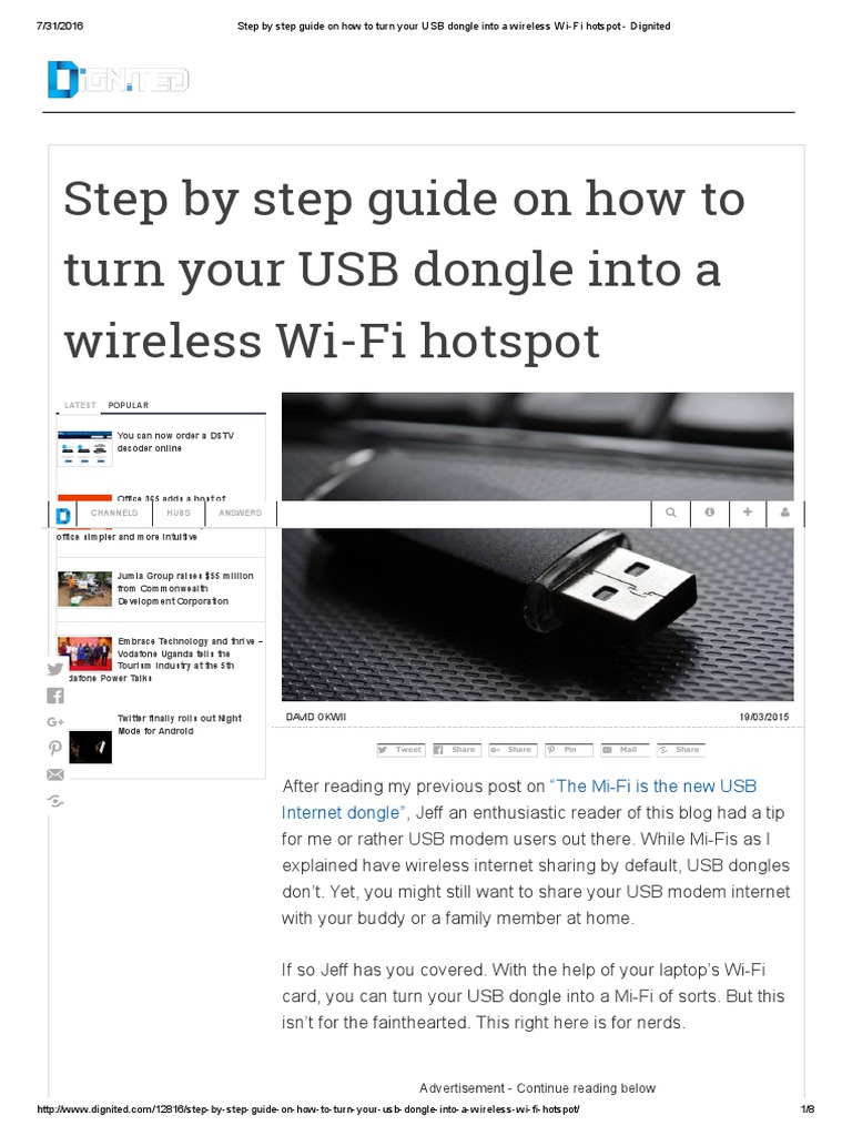 Step by Step Guide On How To Turn Your USB Dongle Into A Wireless Wi-Fi Hotspot - Dignited | PDF ...