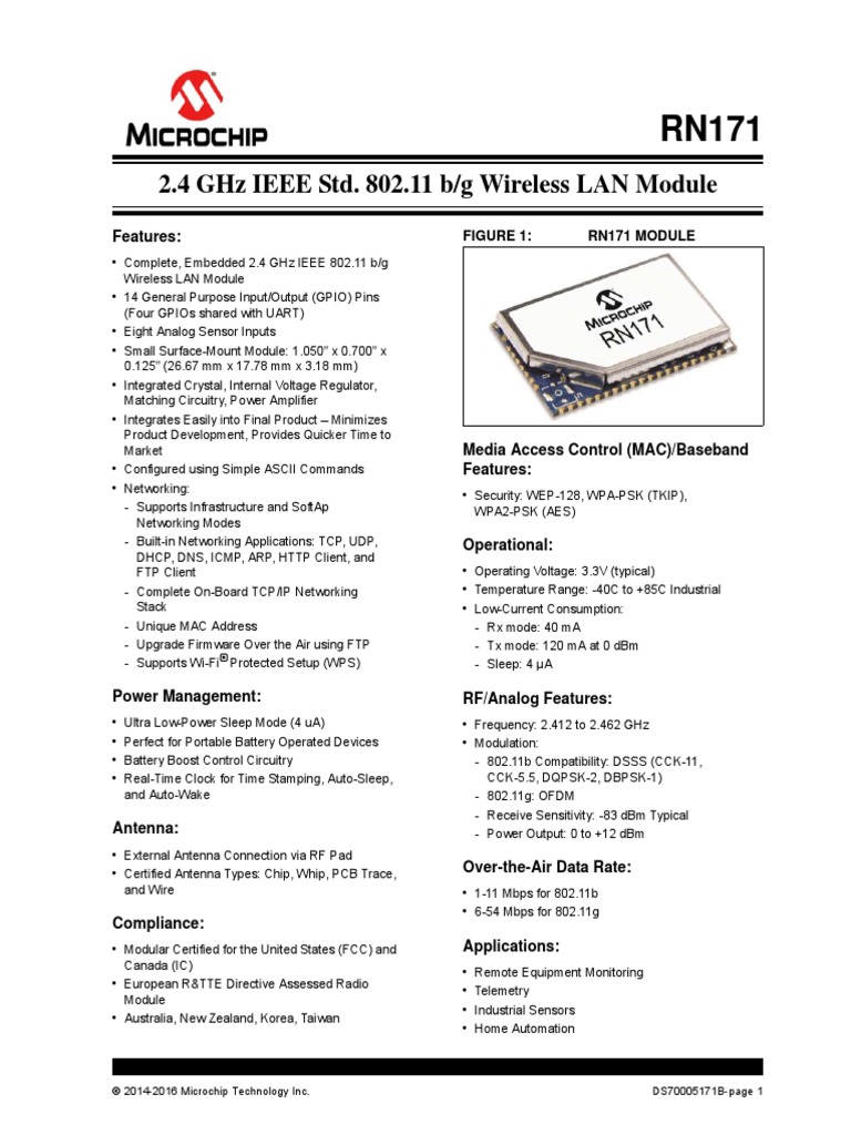 2.4 GHZ IEEE Std. 802.11 B-G Wireless LAN RN171 Module Specification ...