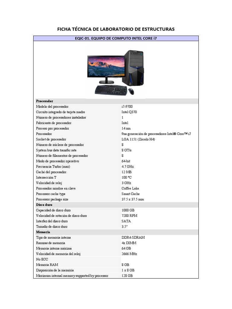 Ficha Técnica de Laboratorio de Estructuras: Eqic-01. Equipo de Computo ...