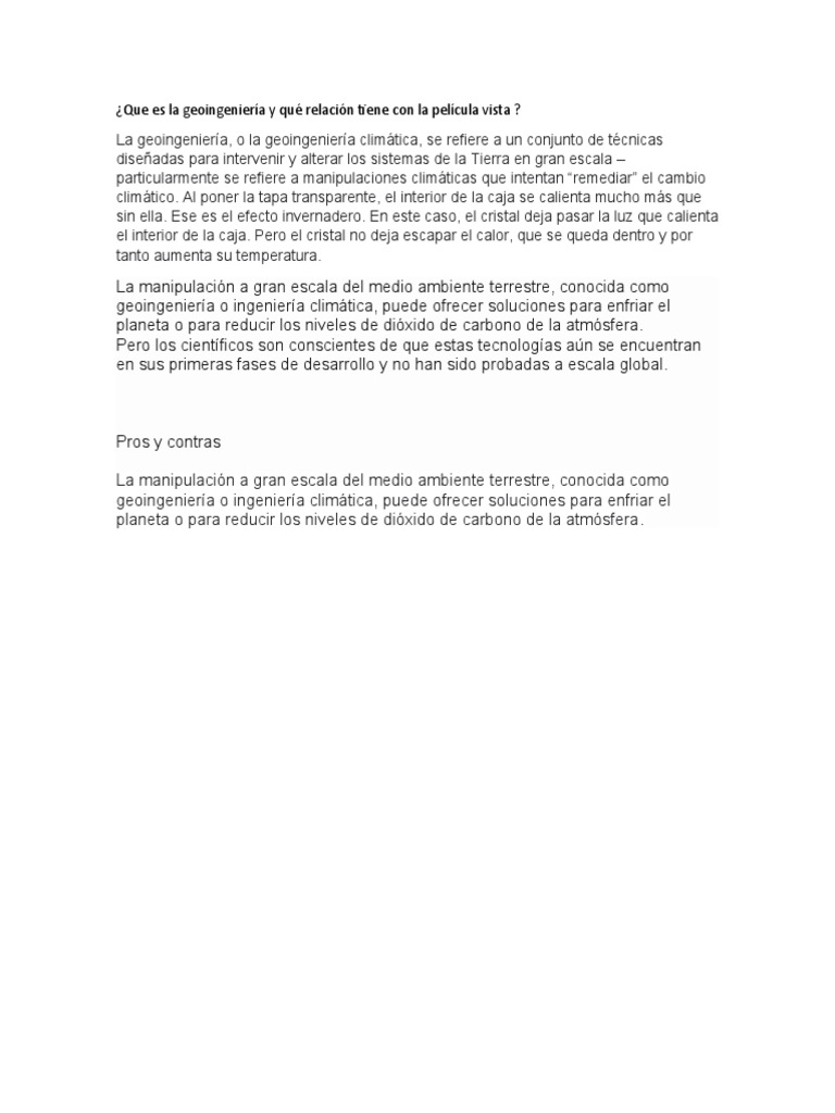 Que Es La Geoingeniería Y Qué Relación Tiene Con La Película Vista Pdf