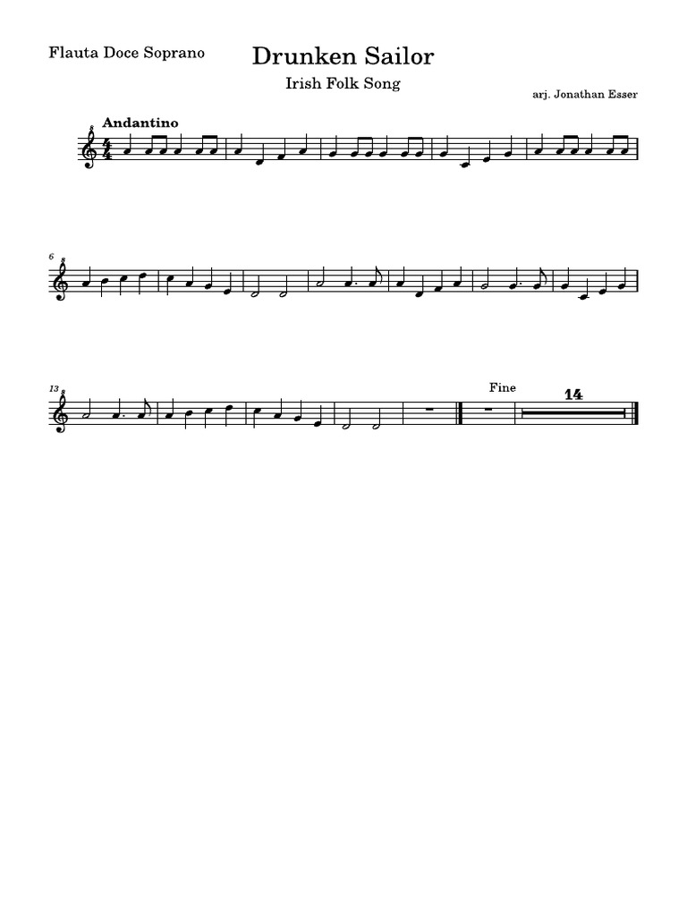 Drunken Sailor RECORDER | PDF