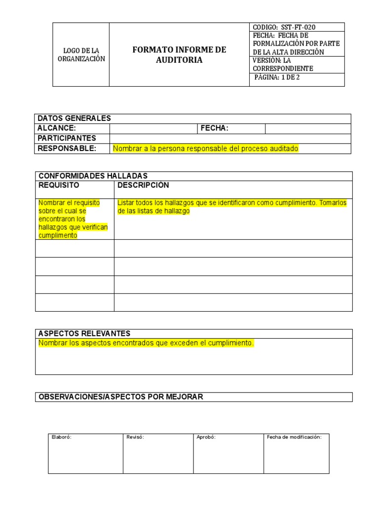 Formato de Informe de Auditorias | PDF | Auditoría | Gestión de tecnología de la información