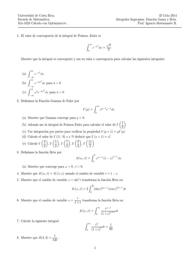 Ejercicios Gama-Beta | Descargar gratis PDF | Integral | Análisis complejo