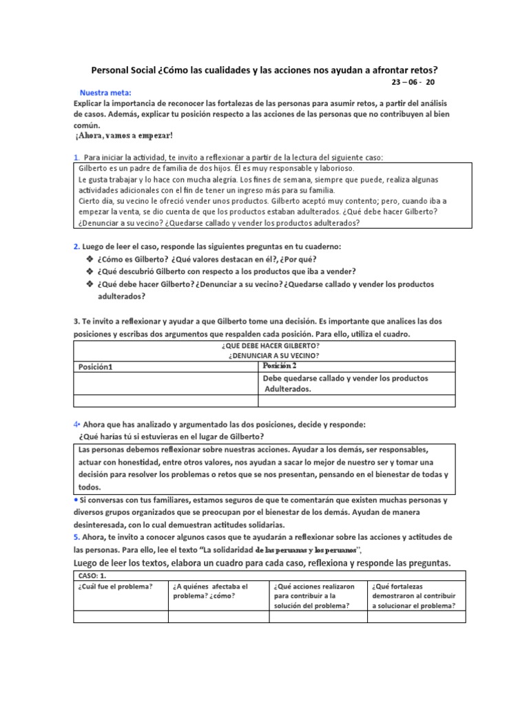 ¿Como Las Cualidades y Acciones Nos Ayudan A Afrontar Retos | PDF