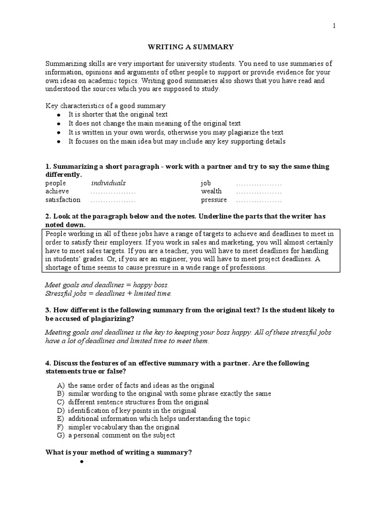 Writing A Summary | PDF | Ellipsis | Plagiarism